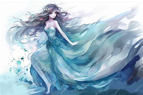 Premium Photo Anime Girl In A Blue Dress With Flowing Hair Generative Ai
