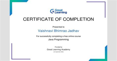 Vaishnavi Jadhav On Linkedin Java Programming Course Completion Certificate For Vaishnavi