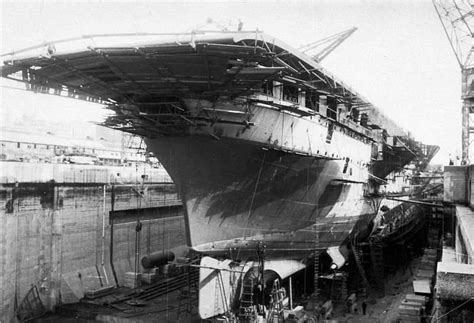 Italian Aircraft Carrier Aquila In Drydock At Genoa In 1942