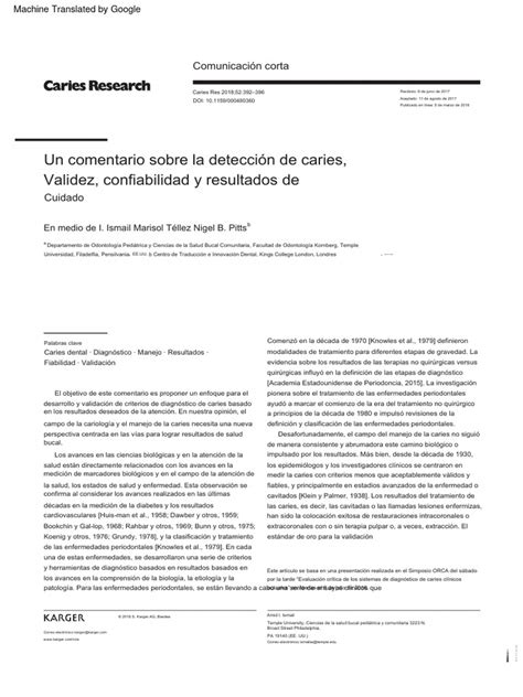 A Commentary On Caries Detection Validity Reliability And Outcomes Of Care Ismail Ai Et Al
