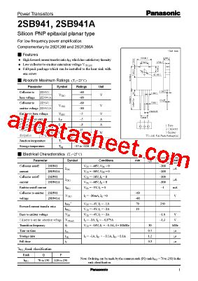 B941 Datasheetpdf Panasonic Semiconductor