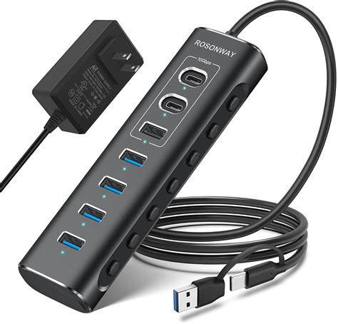 Powered Usb Hub Rosonway 7 Port Usb 32usb C Hub With 10gbps Usb A 3
