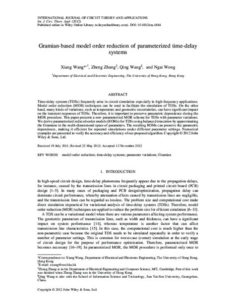 Pdf Gramian Based Model Order Reduction Of Parameterized Time Delay Systems