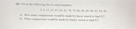 Solved Q1 Given The Following List Of Sorted Numbers
