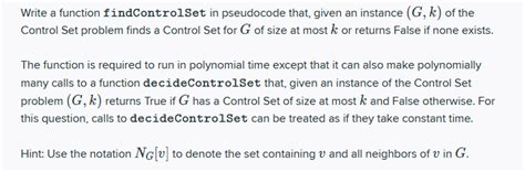 Solved Write A Function FindControlSet In Pseudocode That Chegg