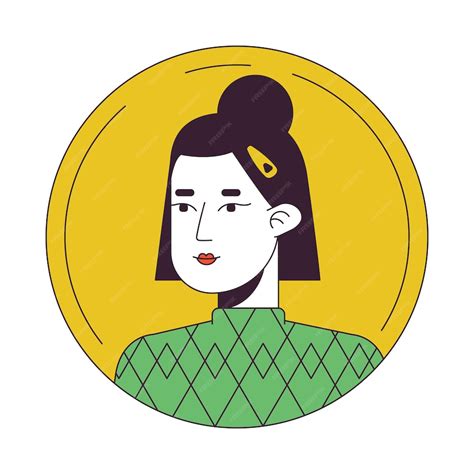 트렌디한 헤어스타일 아시아 소녀 평평한 컬러 만화 아바타 아이콘 십대 짧은 머리카락 편집 가능한 2d 사용자 초상화 선형