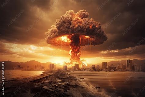 Nuclear Explosion Nuclear War And Mushroom Cloud Ai Generated Stock