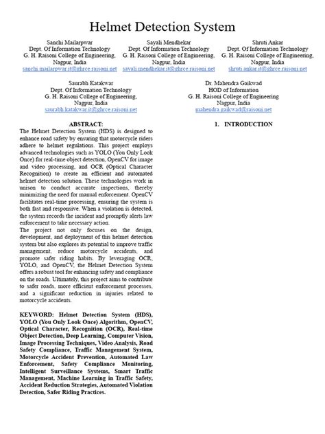 Helmet Detection System Research Paper Pdf