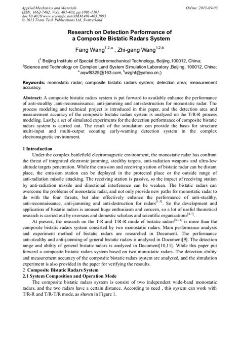 Research On Detection Performance Of A Composite Bistatic Radars System Scientific Net