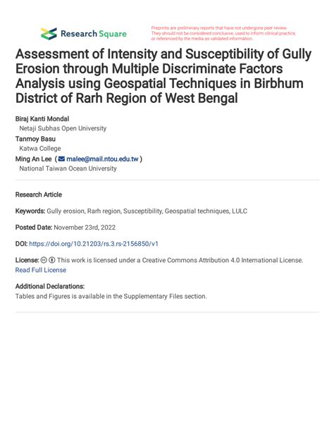 Pdf Assessment Of Intensity And Susceptibility Of Gully Erosion