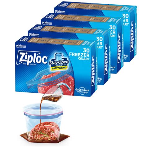 Ziploc Quart Food Storage Freezer Bags New Stay Open Design
