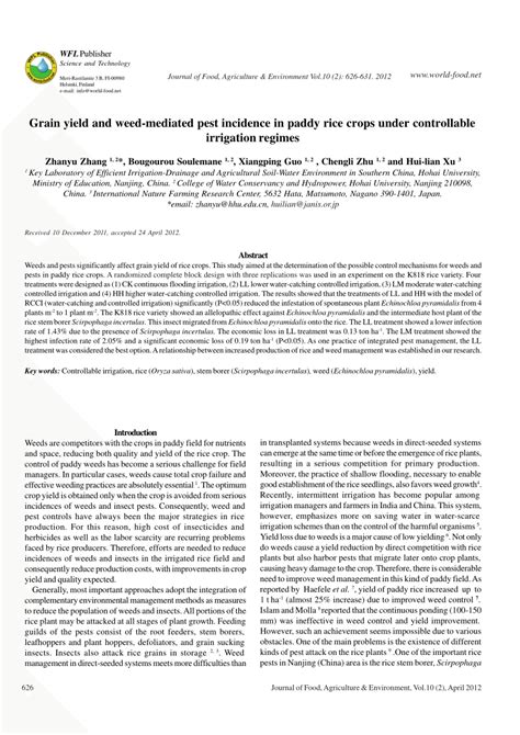 (PDF) Grain yield and weed-mediated pest incidence in paddy rice crops ...