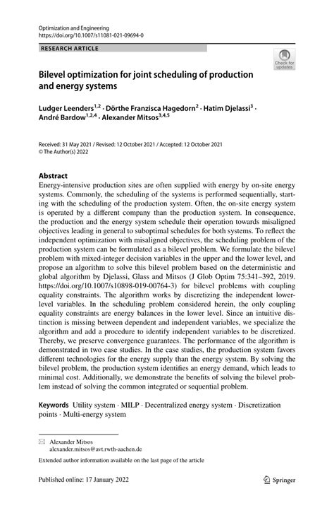 Pdf Bilevel Optimization For Joint Scheduling Of Production And Energy Systems