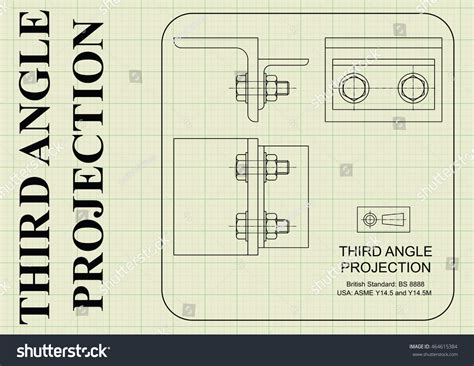 Example Third Angle Orthographic Projection Drawing Stock Vector