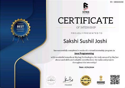 Sakshi Joshi On Linkedin Javainternship Skybugtech