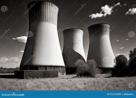 Massive Working Pipes From Nuclear Reactor At Nuclear Power Plant Standing In Field Stock