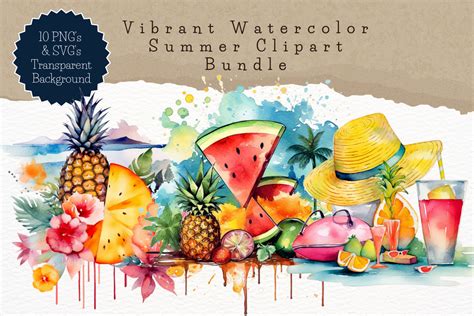 Vibrant Watercolor Summer Clipart Bundle Graphic By Project Creative