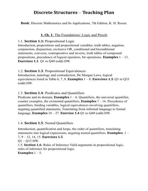 Discrete Structures Teaching Plan Logic Sets Graphs