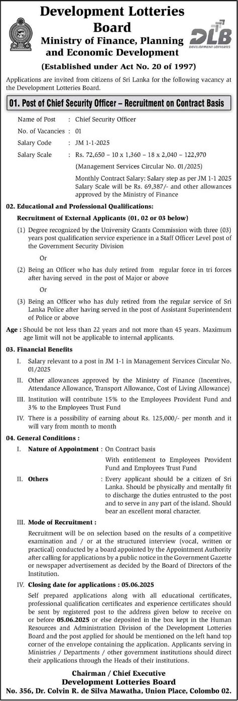 Chief Security Officer Development Lotteries Board