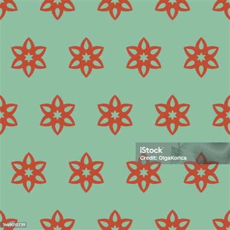 Bunga Simetris Merah Pada Hijau Simetri Geometris Pola Mulus Untuk