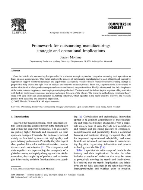 Framework For Outsourcing Manufacturing Pdf Supply Chain Outsourcing