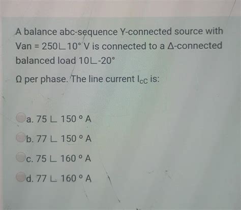 Solved A Balance Abc Sequence Y Connected Source With Van