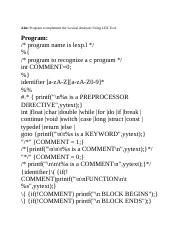 Lex Program Doc Aim Program To Implement The Lexical Analyzer Using LEX Tool Program