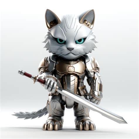 Premium Photo Robot Cat Illustration Cybernetic Swordswinger