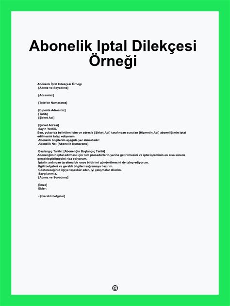 Abonelik Iptal Dilekçesi Örneği
