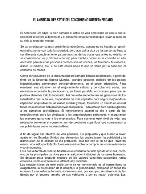 El American Life Style Del Consumismo Norteamericano Pdf Los