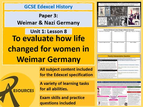 Women In Weimar Germany Weimar And Nazi Germany Gcse History Edexcel Lesson 8 Teaching