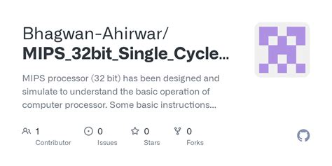 Github Bhagwan Ahirwarmips32bitsinglecycleprocessor Mips