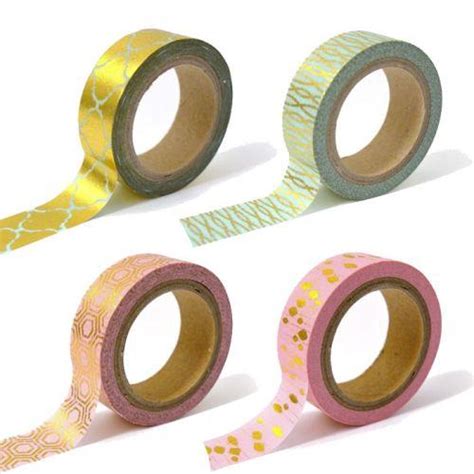 4 Pink And Blue Masking Tapes With Golden Patterns