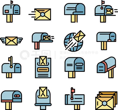 符号免抠元素 一套印有不同符号的邮箱和信封，包括邮箱、邮件和邮件、邮件艺术、矢量艺术、evaline Ness、光滑而干净的矢量曲线 模板免费下载 Eps格式 1500像素 编号