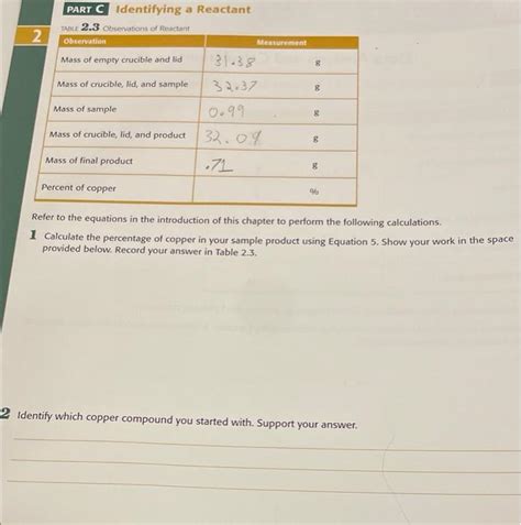 solved part c identifying a reactant table 2 3 observations