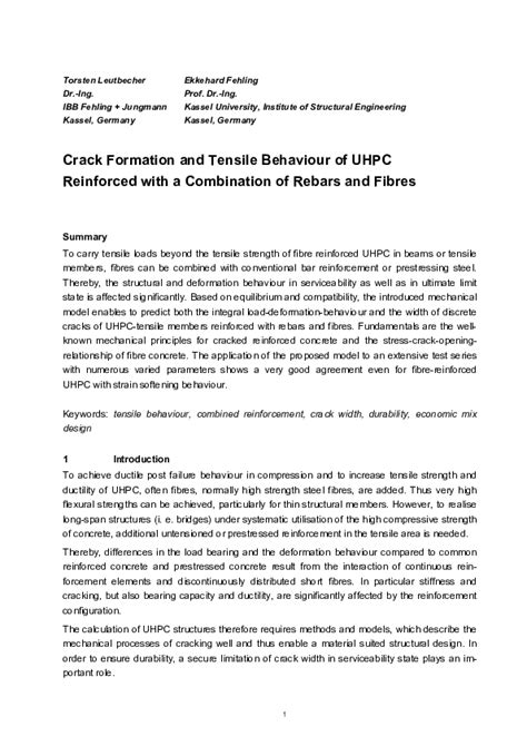 Pdf Crack Formation And Tensile Behaviour Of Uhpc Reinforced With A Combination Of Rebars And