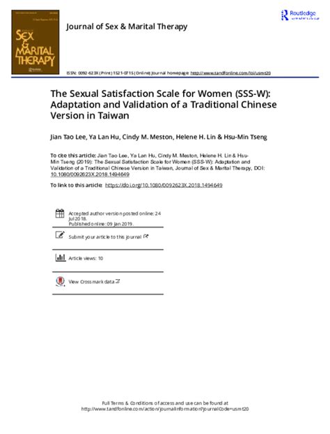Pdf The Sexual Satisfaction Scale For Women Sss W Adaptation And Validation Of A