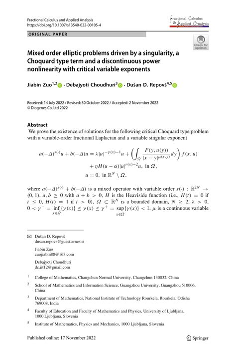 Pdf Mixed Order Elliptic Problems Driven By A Singularity A Choquard Type Term And A