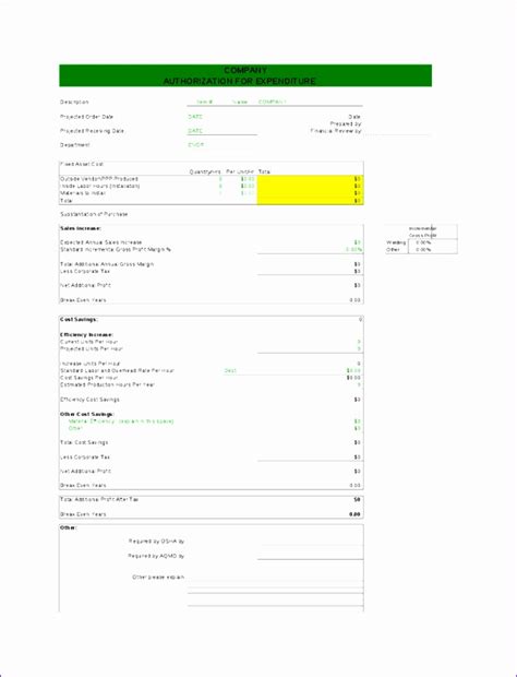 Authorization For Expenditure Template Excel