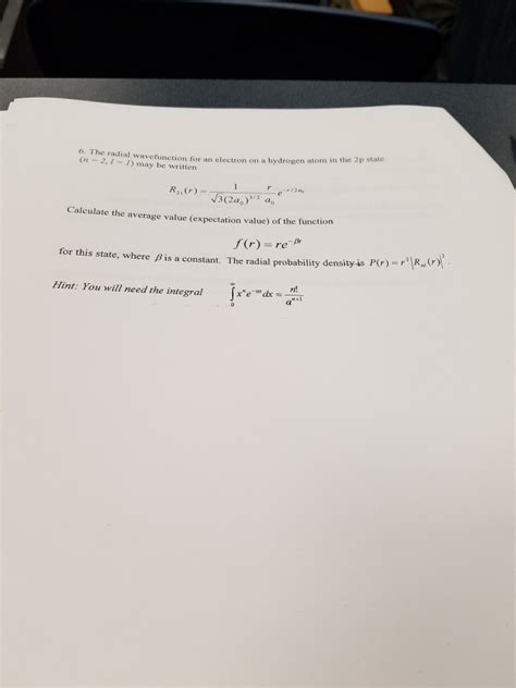 Solved The Radial Wavefunction For An Electron On A Chegg