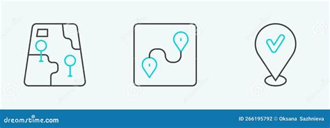 Set Line Location With Check Mark City Map Navigation And Route Location Icon Vector Stock