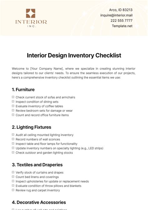 Free Interior Design Planning Checklist Template To Edit Online