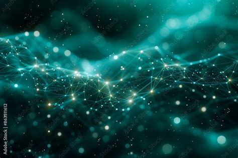 Cyber Network Grid And Connected Particles Abstract Blue Green