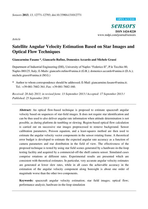 Pdf Satellite Angular Velocity Estimation Based On Star Images And