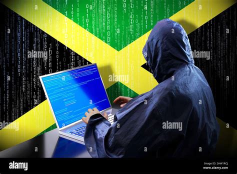 Anonymous Hooded Hacker Flag Of Jamaica Binary Code Cyber Attack