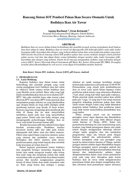 Rancang Sistem Iot Pemberi Pakan Ikan Se Pdf