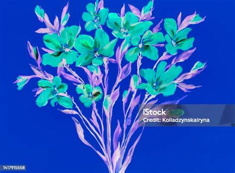 녹색 배경에 꽃을 그립니다 유화 아크릴 인상주의 스타일 꽃 그림 밝은 색상 예술적 배경 엽서 꽃 카드 구아슈에 대한 스톡 벡터 아트 및 기타 이미지 Istock