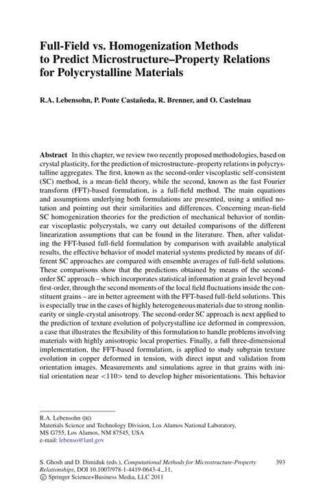 Pdf Full Field Vs Homogenization Methods To Predict Microstructureproperty Relations For