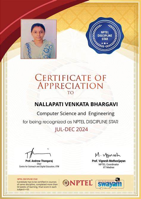 venkata bhargavi nallapati on linkedin nptel disciplinestar
