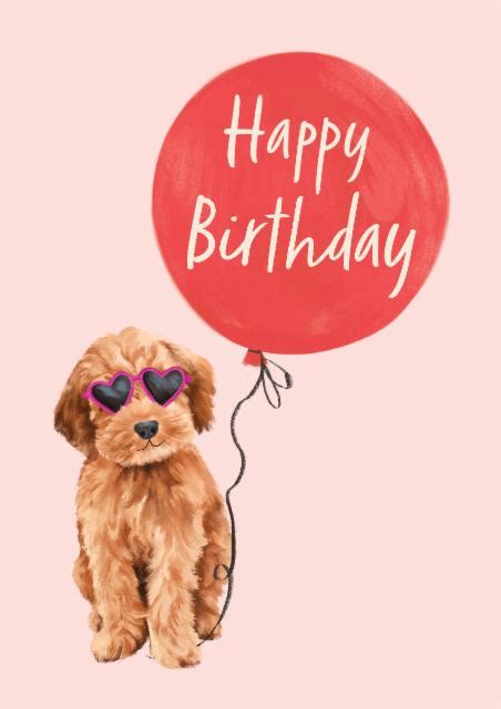 Cute Birthday Card Cockapoo Balloon And Sunglasses Thortful